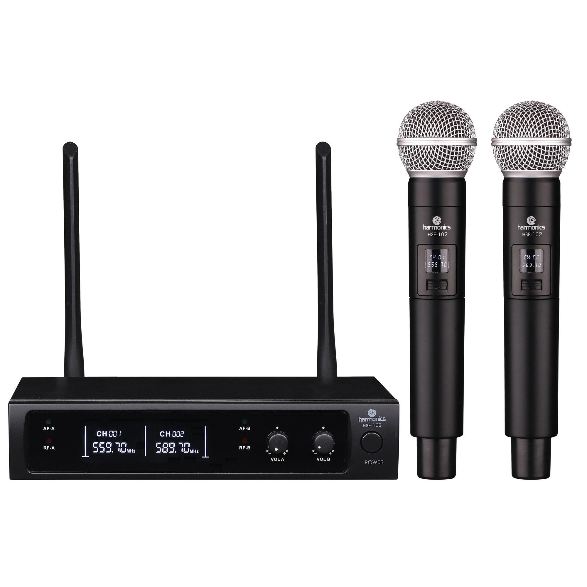 Microfone sem FIO Conheça Harmonics UHF Hsf-102 de MÃO Duplo em ... Microfone sem FIO Conheça Harmonics UHF Hsf-102 de MÃO Duplo em ...